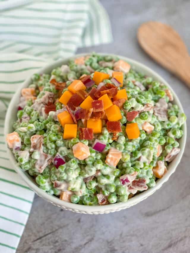 Classic Creamy Pea Salad with Bacon - Whiskful Cooking