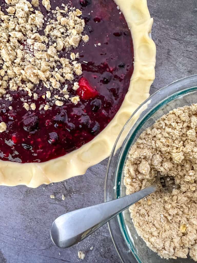 Mixed Berry Pie with Oatmeal Crumb Topping - Whiskful Cooking