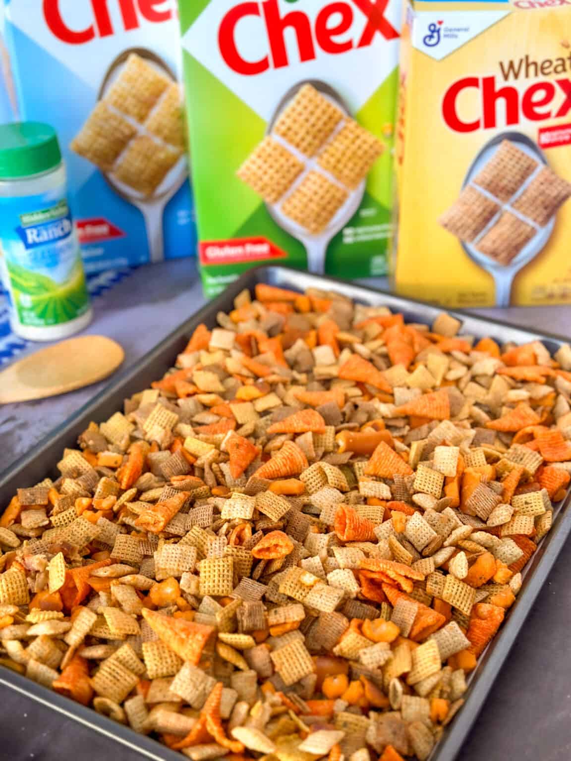 Cheesy Ranch Chex Party Mix Recipe - Whiskful Cooking