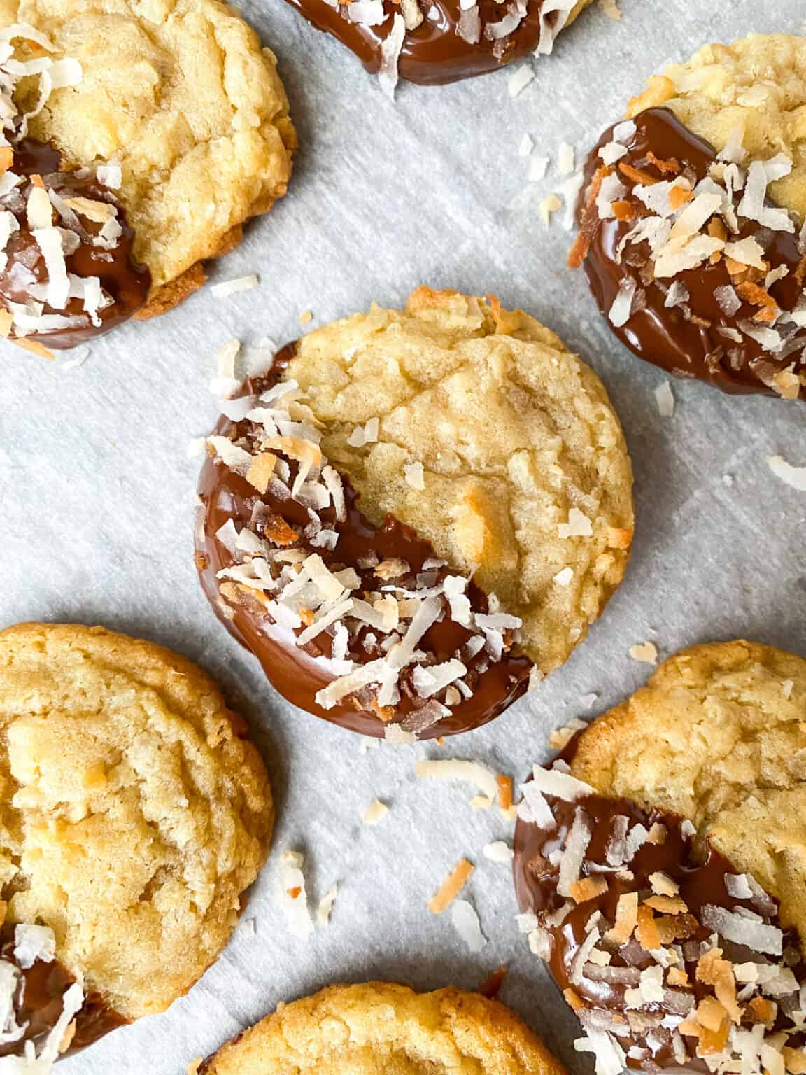 Chocolate Dipped Coconut Cookies - Whiskful Cooking