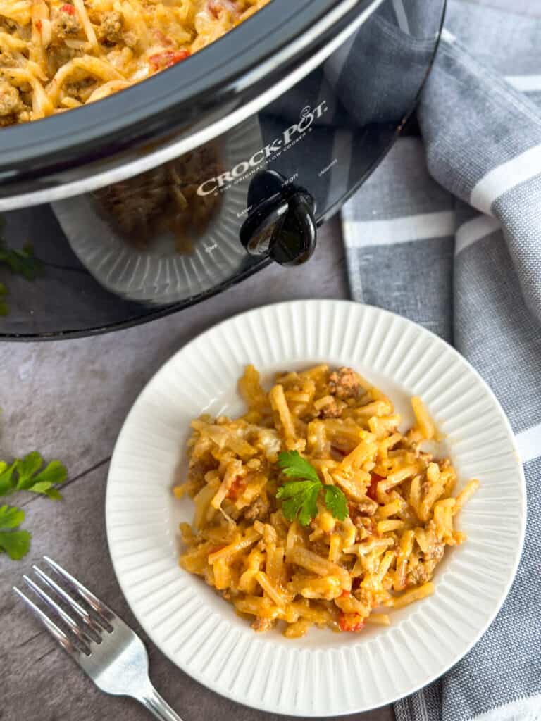 Crockpot Cheesy Taco Hash Brown Casserole - Whiskful Cooking