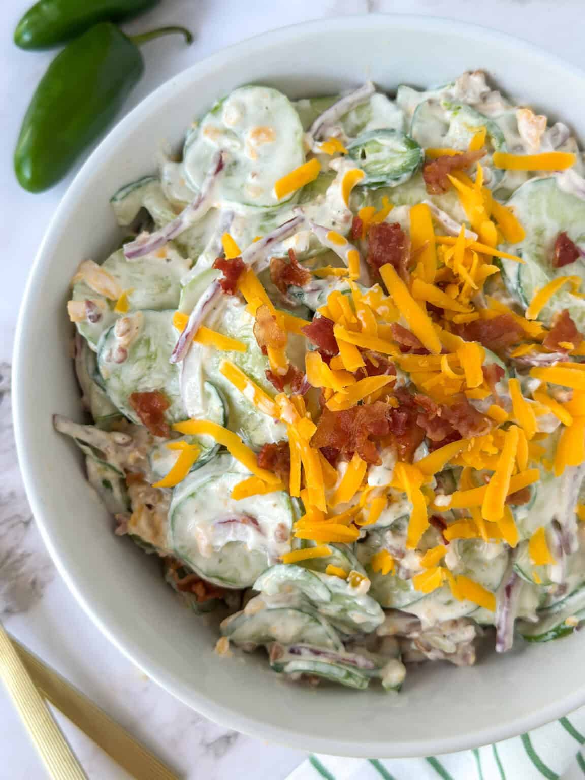 Jalapeño Popper Cucumber and Onion Salad - Whiskful Cooking